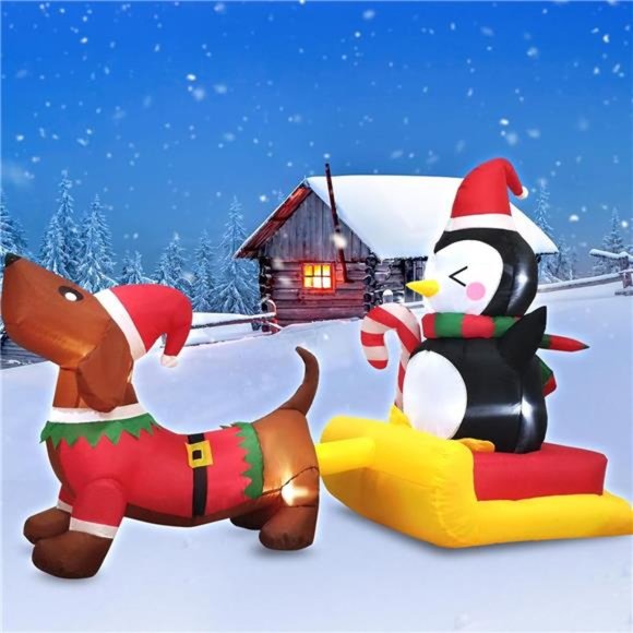 Holiday | 6 Ft Long Christmas Inflatable Dog Sled W Penguin Outdoor ...